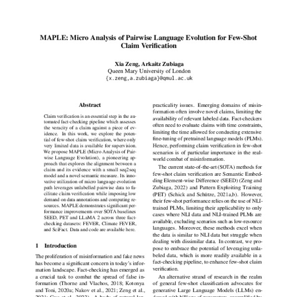 MAPLE: Micro Analysis of Pairwise Language Evolution for Few-Shot Claim ...