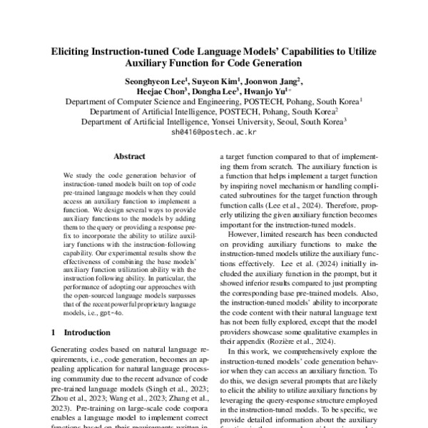 Eliciting Instruction-tuned Code Language Models’ Capabilities to Utilize Auxiliary Function for ...