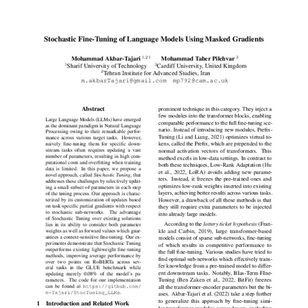 Stochastic Fine-Tuning of Language Models Using Masked Gradients - ACL Anthology