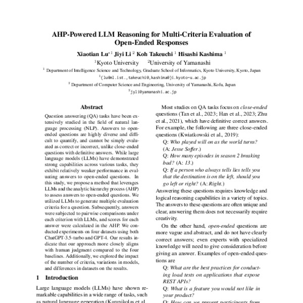 AHP-Powered LLM Reasoning for Multi-Criteria Evaluation of Open-Ended Responses - ACL Anthology