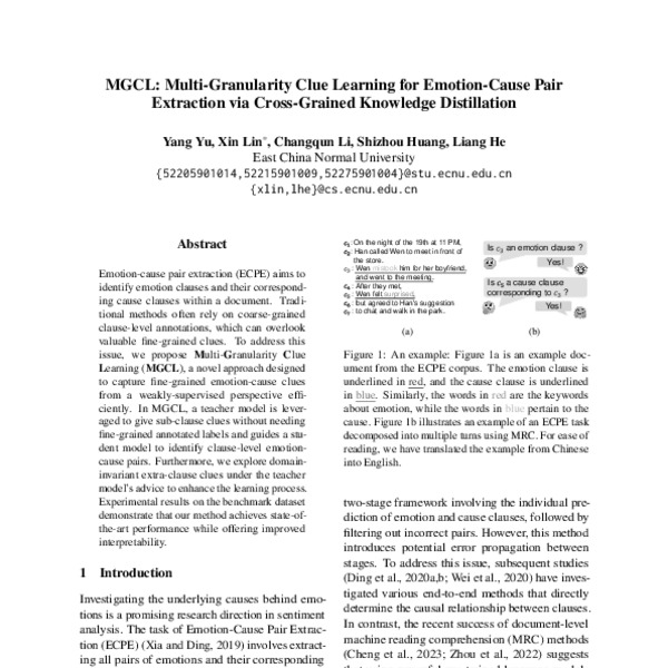 MGCL: Multi-Granularity Clue Learning for Emotion-Cause Pair Extraction via Cross-Grained ...