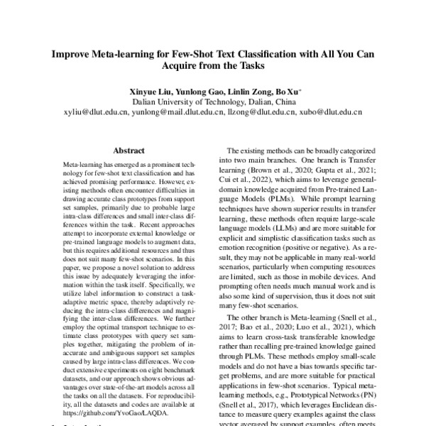 Improve Meta Learning For Few Shot Text Classification With All You Can Acquire From The Tasks