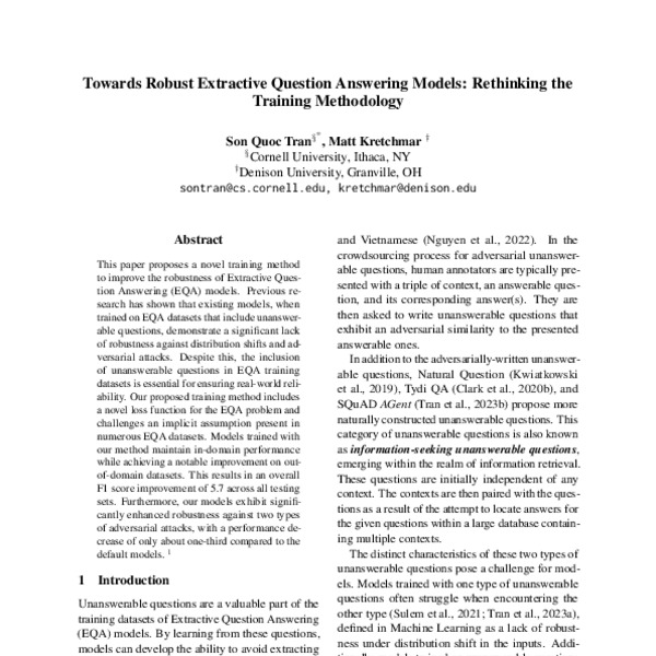 Towards Robust Extractive Question Answering Models: Rethinking the Training Methodology - ACL ...