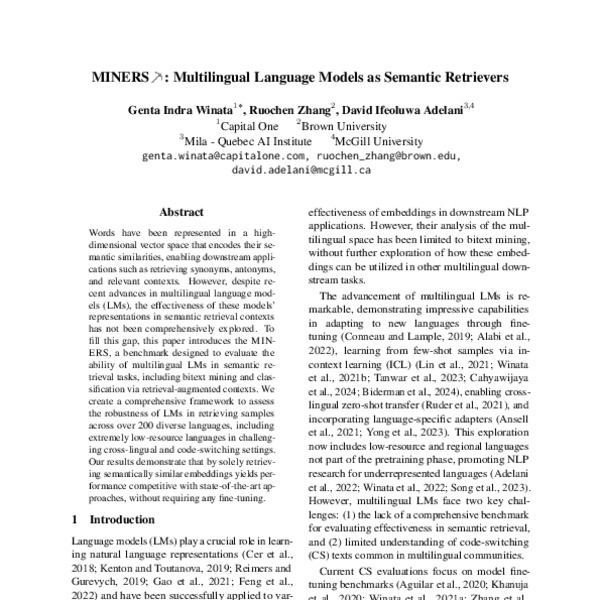 MINERS: Multilingual Language Models as Semantic Retrievers - ACL Anthology
