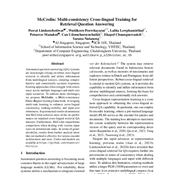 McCrolin: Multi-consistency Cross-lingual Training for Retrieval Question Answering - ACL Anthology