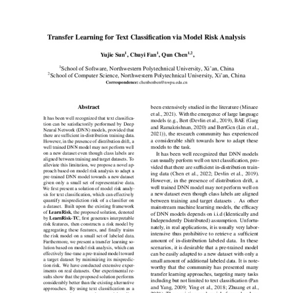 Transfer Learning for Text Classification via Model Risk Analysis - ACL Anthology