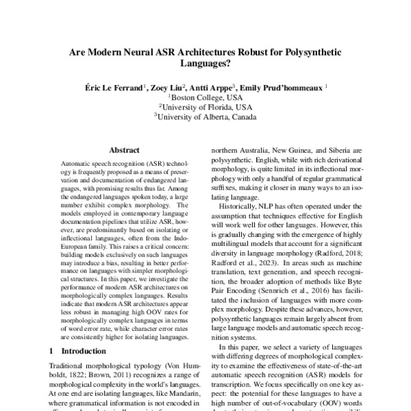 Are modern neural ASR architectures robust for polysynthetic languages? - ACL Anthology