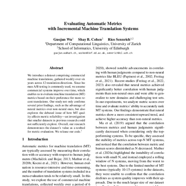 Evaluating Automatic Metrics with Incremental Machine Translation ...