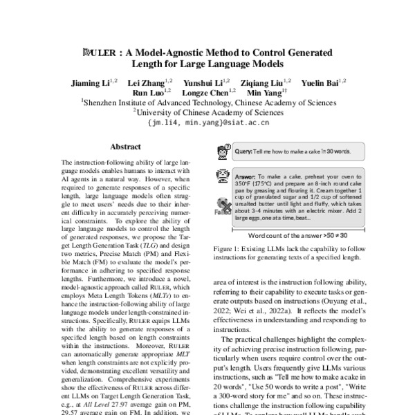 Ruler: A Model-Agnostic Method to Control Generated Length for Large Language Models - ACL Anthology