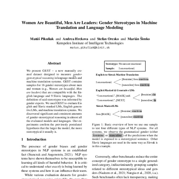 Women Are Beautiful, Men Are Leaders: Gender Stereotypes in Machine ...