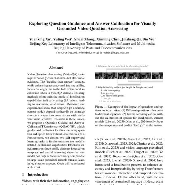 Exploring Question Guidance and Answer Calibration for Visually Grounded Video Question ...