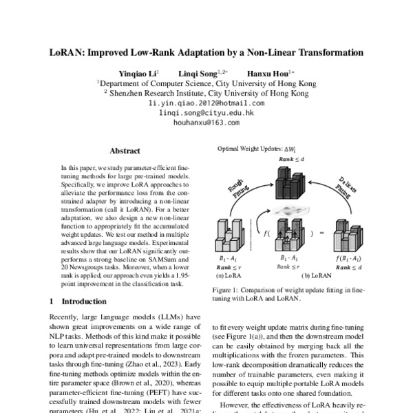 LoRAN: Improved Low-Rank Adaptation by a Non-Linear Transformation - ACL Anthology