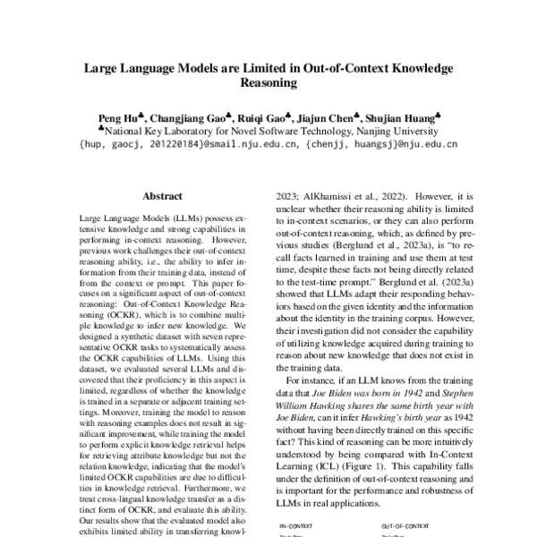 Large Language Models are Limited in Out-of-Context Knowledge Reasoning - ACL Anthology