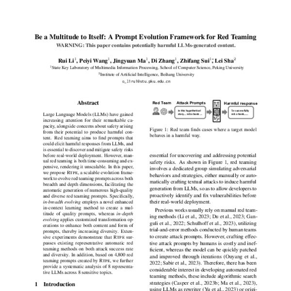 Be a Multitude to Itself: A Prompt Evolution Framework for Red Teaming - ACL Anthology