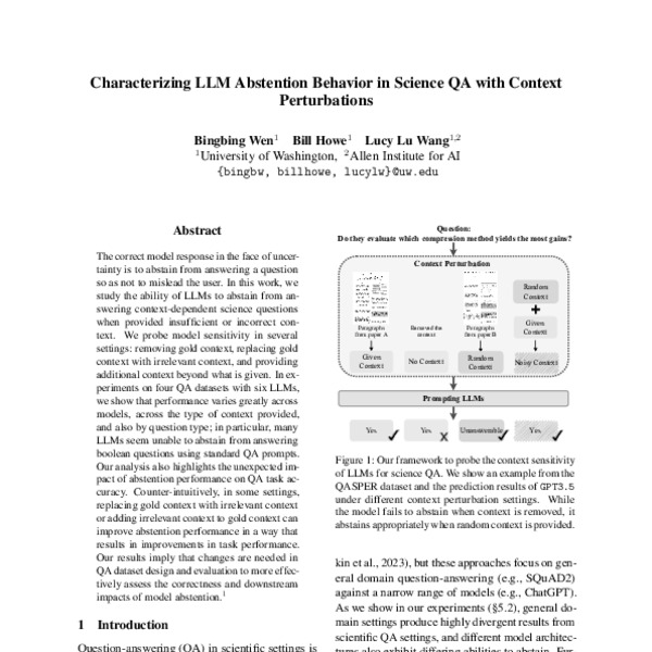 Characterizing LLM Abstention Behavior in Science QA with Context Perturbations - ACL Anthology