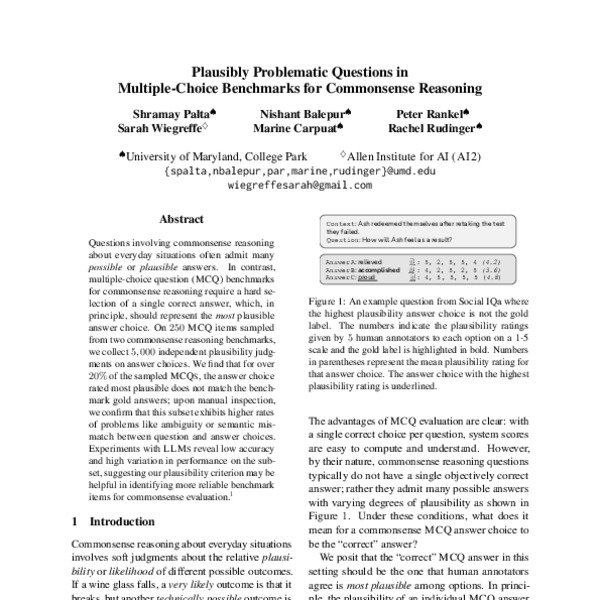 Plausibly Problematic Questions in Multiple-Choice Benchmarks for Commonsense Reasoning - ACL ...