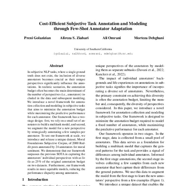 Cost-Efficient Subjective Task Annotation and Modeling through Few-Shot Annotator Adaptation ...