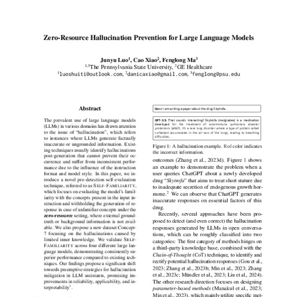 Zero-Resource Hallucination Prevention for Large Language Models - ACL ...