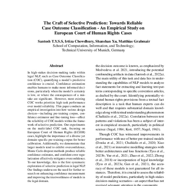 The Craft of Selective Prediction: Towards Reliable Case Outcome Classification - An Empirical ...