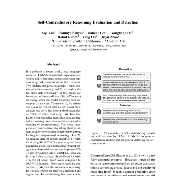Self-contradictory reasoning evaluation and detection - ACL Anthology