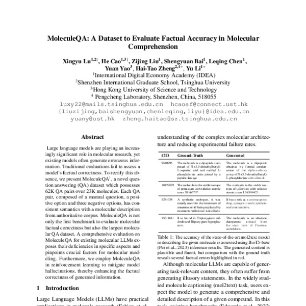 MoleculeQA: A Dataset to Evaluate Factual Accuracy in Molecular Comprehension - ACL Anthology
