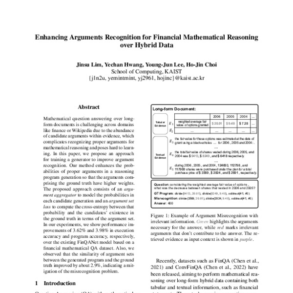 Enhancing Arguments Recognition For Financial Mathematical Reasoning Over Hybrid Data Acl