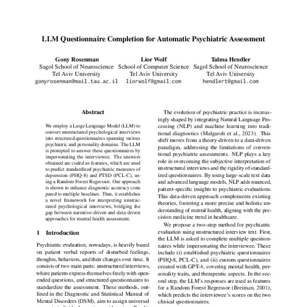 LLM Questionnaire Completion for Automatic Psychiatric Assessment - ACL Anthology