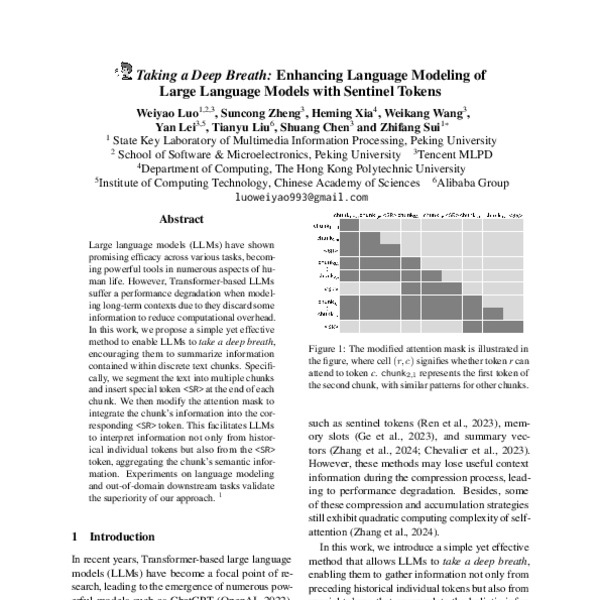 Taking a Deep Breath: Enhancing Language Modeling of Large Language Models with Sentinel Tokens ...