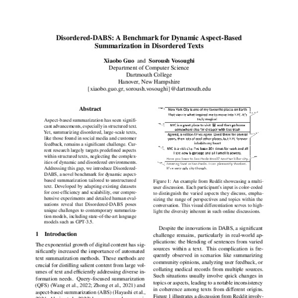 Disordered-DABS: A Benchmark for Dynamic Aspect-Based Summarization in Disordered Texts - ACL ...