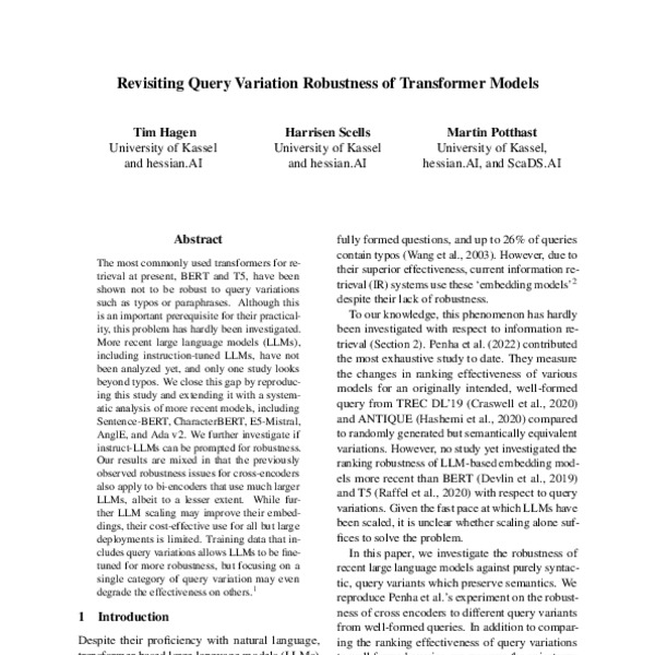 Revisiting Query Variation Robustness of Transformer Models - ACL Anthology