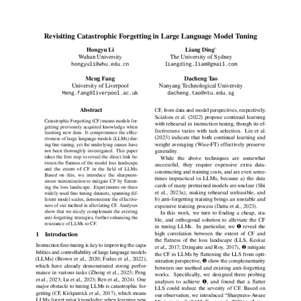 Revisiting Catastrophic Forgetting in Large Language Model Tuning - ACL Anthology