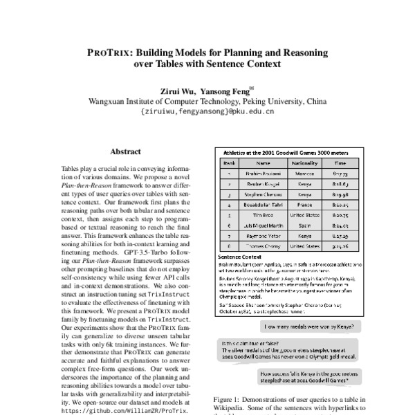Protrix Building Models For Planning And Reasoning Over Tables With Sentence Context Acl