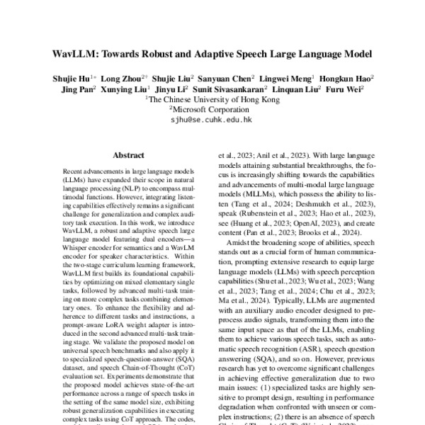 WavLLM: Towards Robust and Adaptive Speech Large Language Model - ACL Anthology