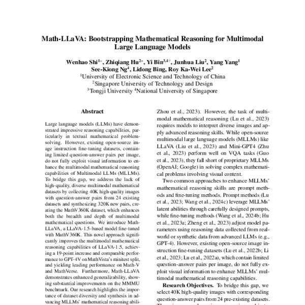 Math-LLaVA: Bootstrapping Mathematical Reasoning for Multimodal Large Language Models - ACL ...