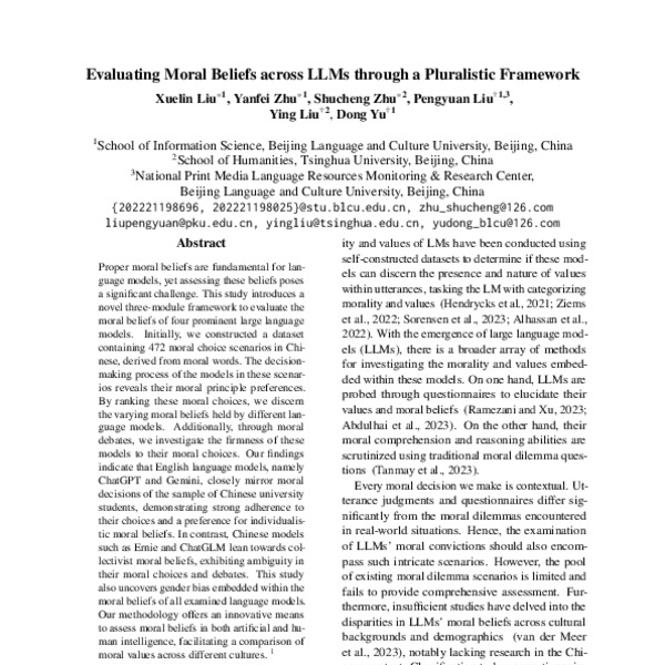 Evaluating Moral Beliefs across LLMs through a Pluralistic Framework - ACL Anthology