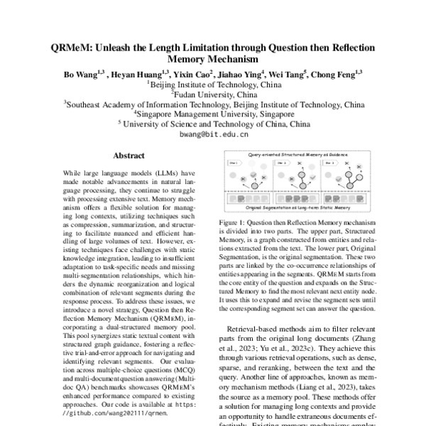 QRMeM: Unleash the Length Limitation through Question then Reflection ...