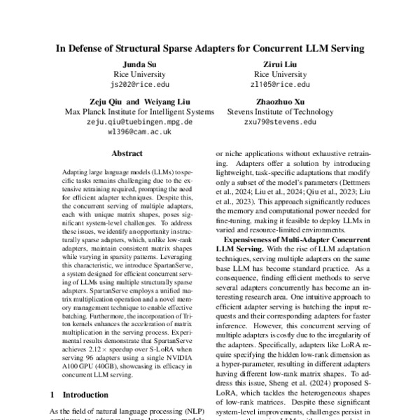 In Defense Of Structural Sparse Adapters For Concurrent Llm Serving