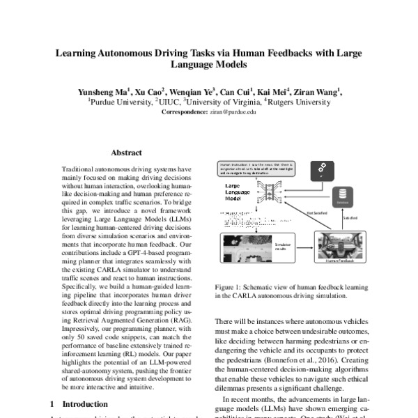 Learning Autonomous Driving Tasks via Human Feedbacks with Large Language Models - ACL Anthology