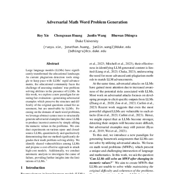 Adversarial Math Word Problem Generation - ACL Anthology