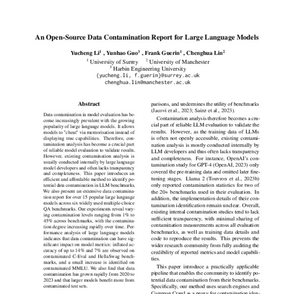 An Open-Source Data Contamination Report for Large Language Models - ACL Anthology