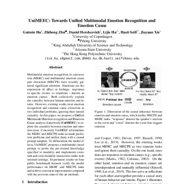 UniMEEC: Towards Unified Multimodal Emotion Recognition and Emotion Cause - ACL Anthology