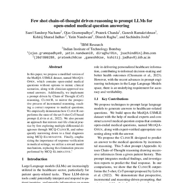 Few shot chain-of-thought driven reasoning to prompt LLMs for open-ended medical question ...