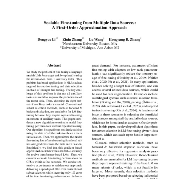 Scalable Fine Tuning From Multiple Data Sources A First Order Approximation Approach Acl