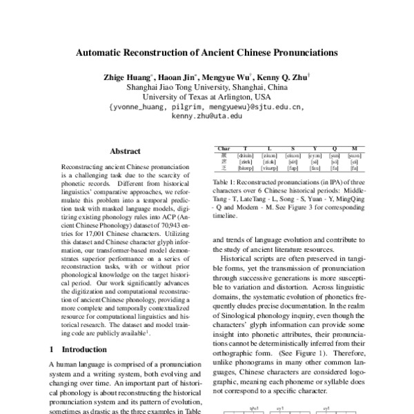 Automatic Reconstruction of Ancient Chinese Pronunciations - ACL Anthology