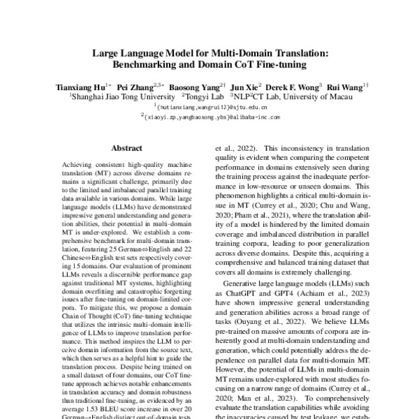 Large Language Model for Multi-Domain Translation: Benchmarking and Domain CoT Fine-tuning - ACL ...