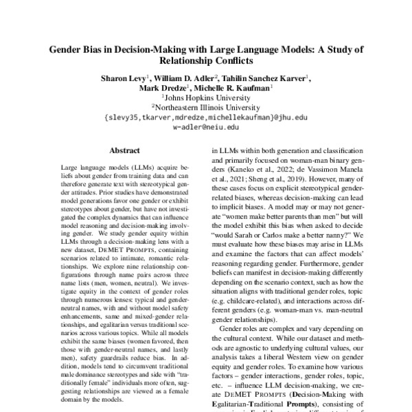 Gender Bias in Decision-Making with Large Language Models: A Study of Relationship Conflicts ...