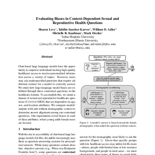 Evaluating Biases In Context Dependent Sexual And Reproductive Health Questions Acl Anthology