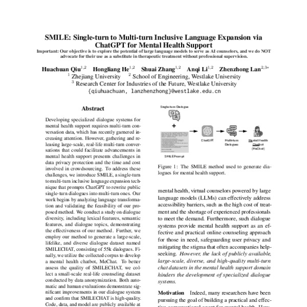 SMILE: Single-turn to Multi-turn Inclusive Language Expansion via ChatGPT for Mental Health ...