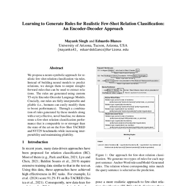 Learning to Generate Rules for Realistic Few-Shot Relation Classification: An Encoder-Decoder ...
