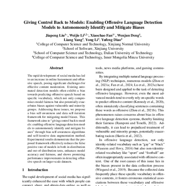 Giving Control Back To Models Enabling Offensive Language Detection